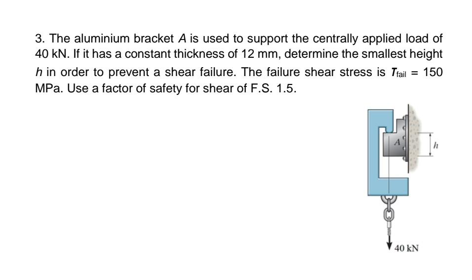 Solved 3. The aluminium bracket A is used to support the | Chegg.com