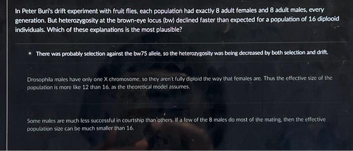 Solved In Peter Buri's drift experiment with fruit flies, | Chegg.com