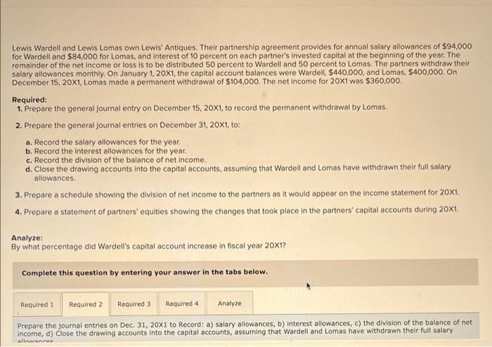 Solved Lewis Wardell and Lewis Lomas own Lewis' Antiques. | Chegg.com