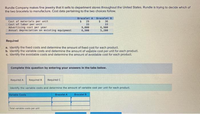 Solved Rundle Company makes fine jewelry that it sells to | Chegg.com