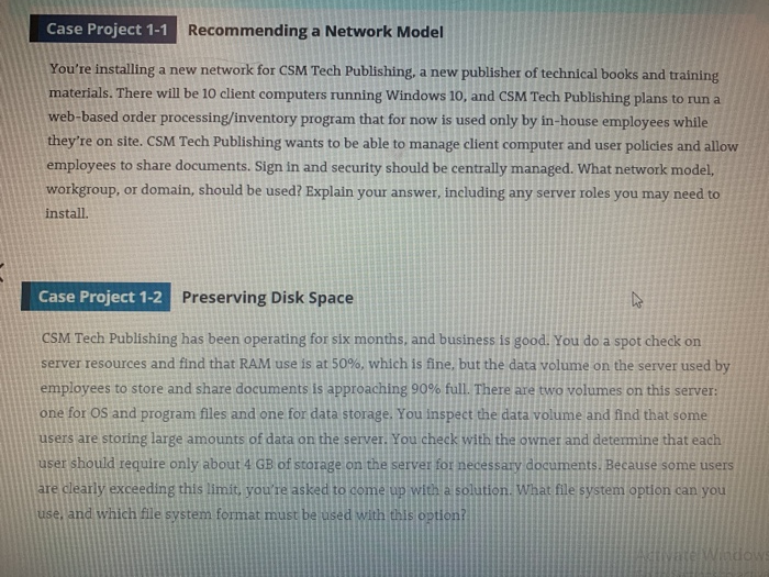 Solved Case Project 1-1 Recommending a Network Model You're | Chegg.com