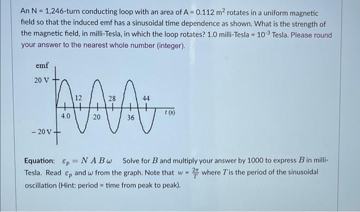 Solved An N = 1,246-turn conducting loop with an area of A = | Chegg.com