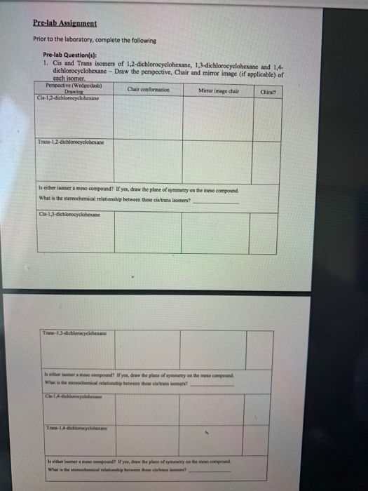 Solved Prelab Assignment Prior to the laboratory, complete | Chegg.com