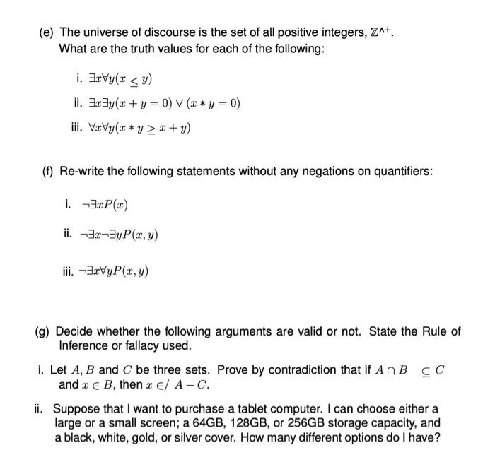Solved (e) The universe of discourse is the set of all | Chegg.com