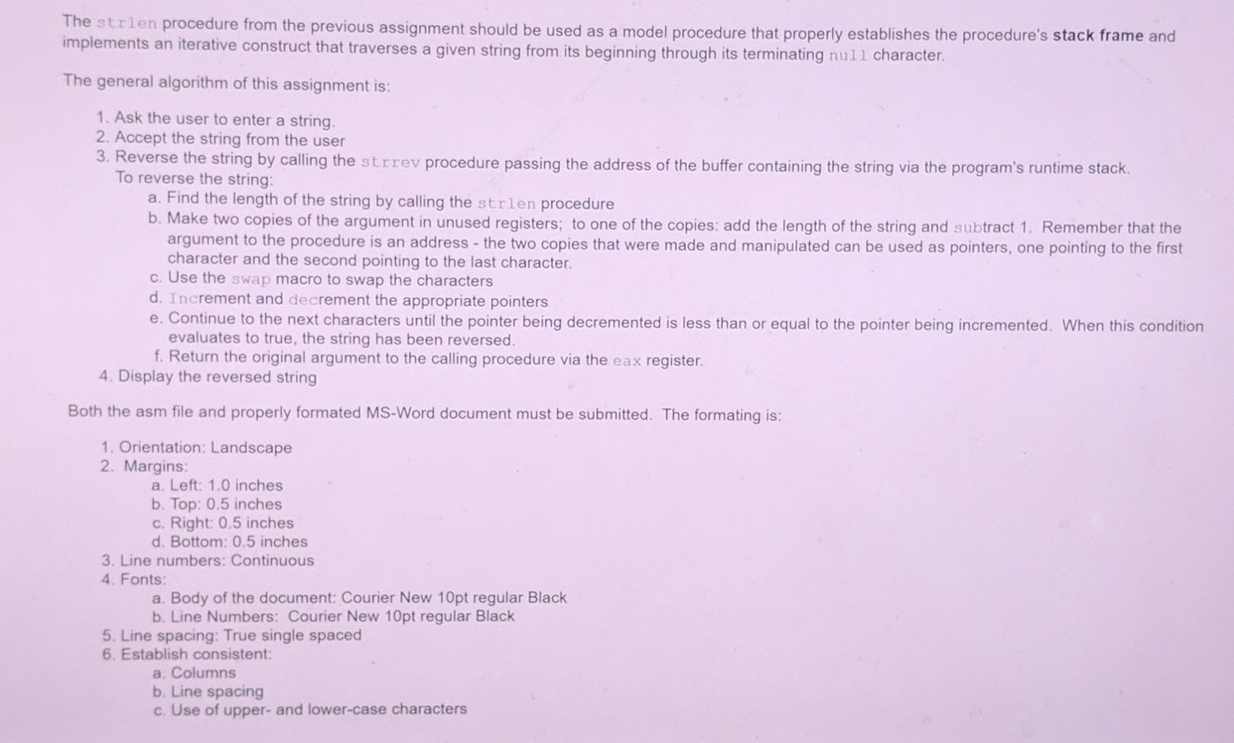 Solved The strlen procedure from the previous assignment | Chegg.com