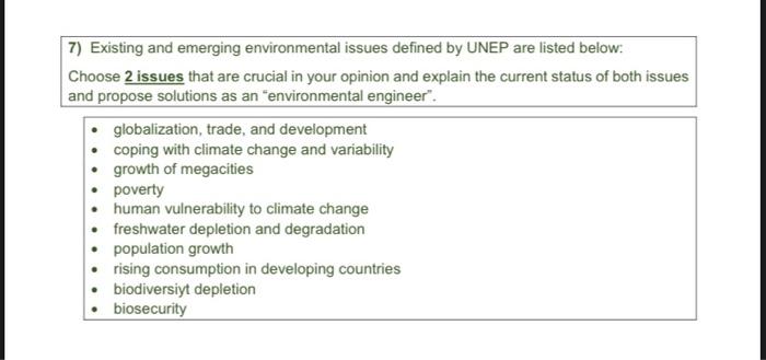 7) Existing and emerging environmental issues defined | Chegg.com