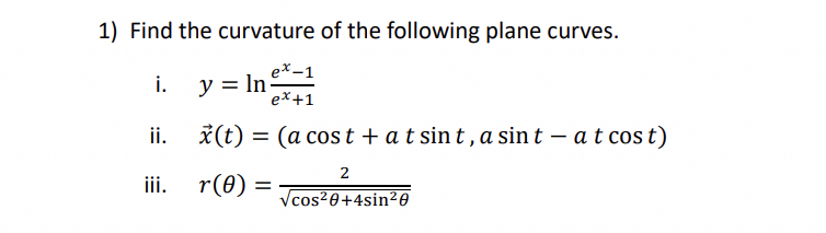Find the curvature of the following plane | Chegg.com