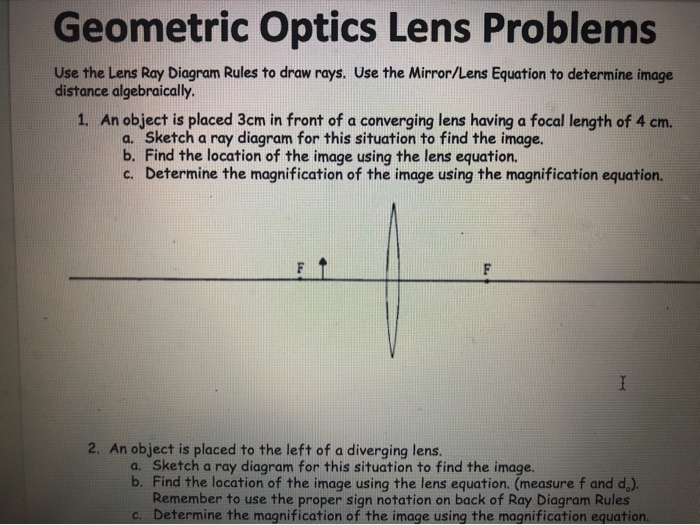 Solved Geometric Optics Lens Problems Use the Lens Ray | Chegg.com