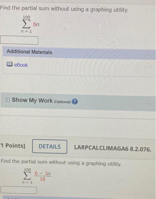 Solved Find the partial sum without using a graphing | Chegg.com