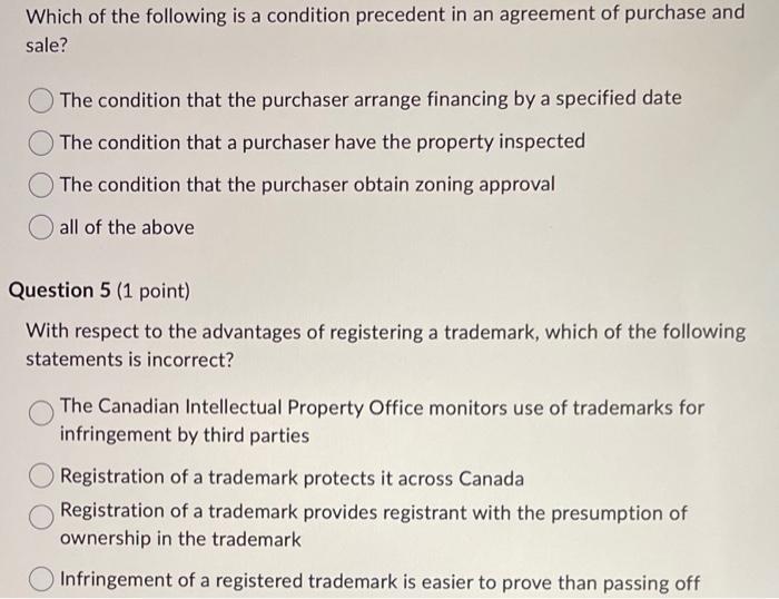Solved Which of the following is a condition precedent in an | Chegg.com