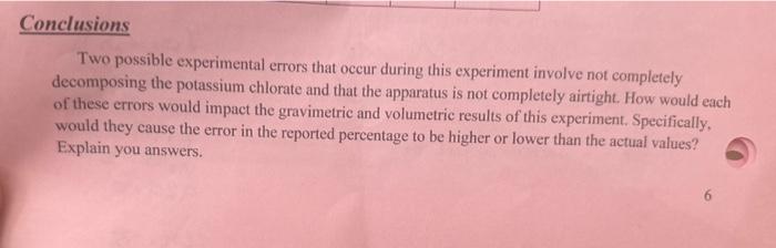 Solved Two possible experimental errors that occur during | Chegg.com