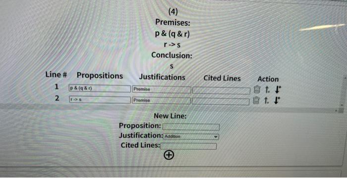 New Line: Proposition: Justification Cited Lines: | Chegg.com