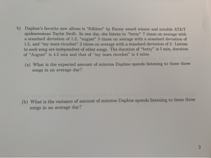 Solved b) Daphne's favorite new album is "folklore" by Emmy | Chegg.com