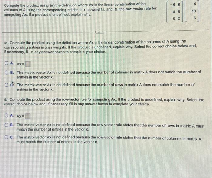 Solved Compute the product using (a) the definition where Ax | Chegg.com