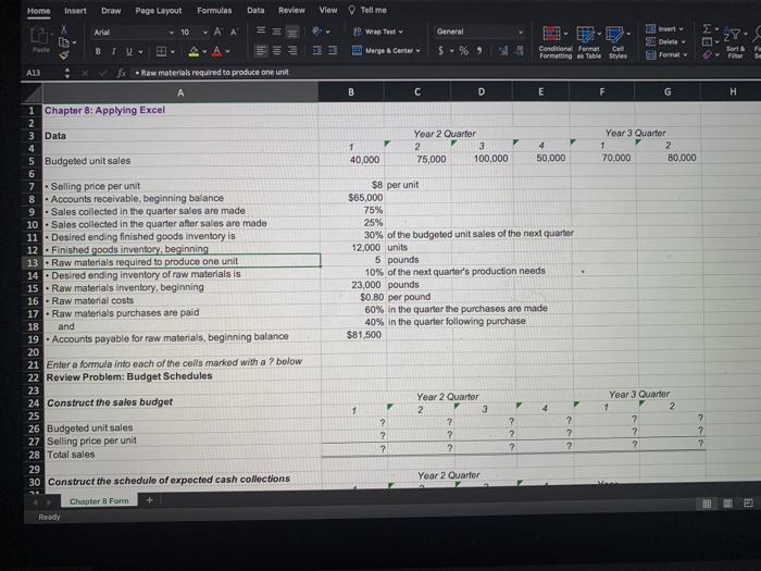 Solved Home Insert Draw Page Layout Formulas Data Review | Chegg.com