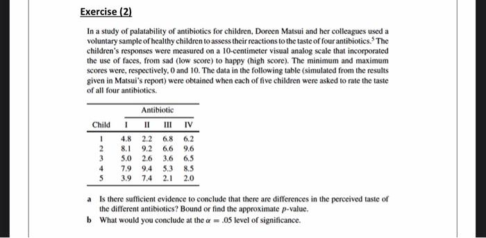 Solved Exercise (2) In a study of palatability of | Chegg.com