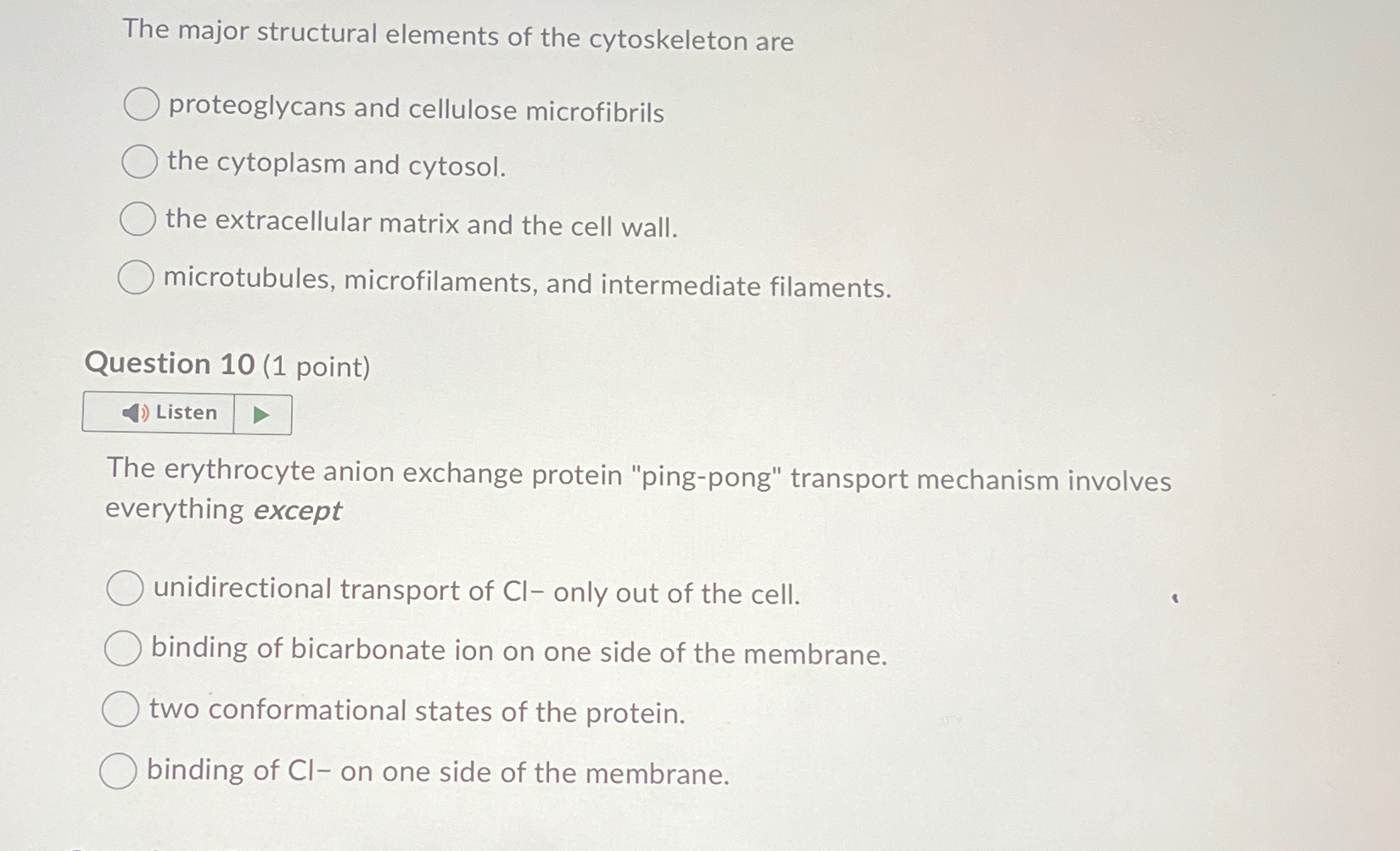 Solved The major structural elements of the cytoskeleton are | Chegg.com