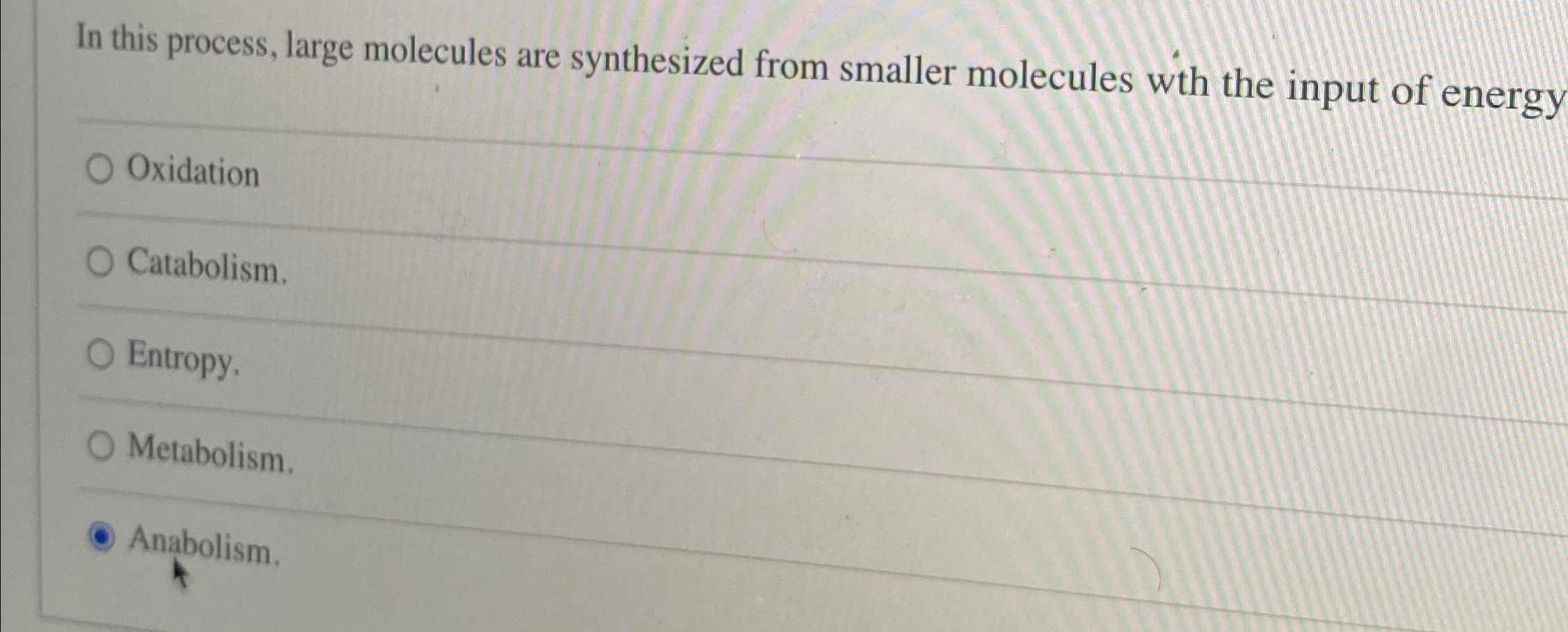 Solved In this process, large molecules are synthesized from | Chegg.com
