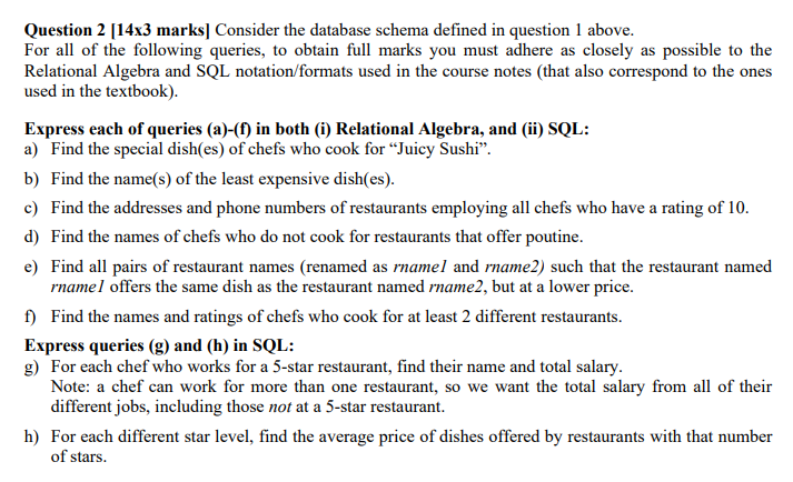 Solved Question 2 [14x3 ﻿marks] ﻿Consider the database | Chegg.com