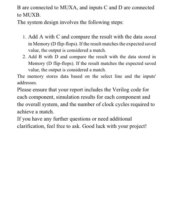 Verilog HDL Project: Deadline: Thursday, July 7th, | Chegg.com