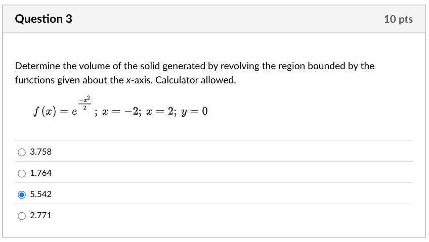 Solved Question 3Determine the volume of ﻿the solid | Chegg.com