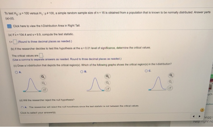 Solved 100 versus H, ## 100, a simple random sample size of | Chegg.com