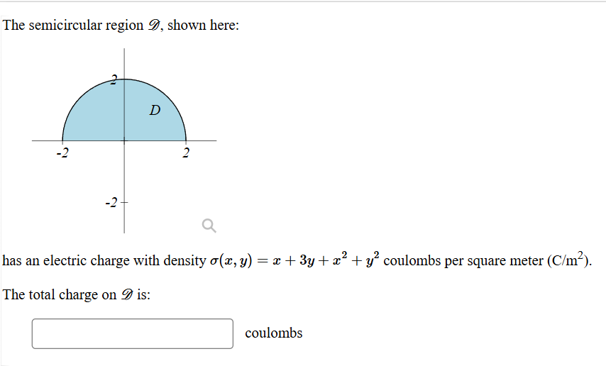 Solved The semicircular region D, ﻿shown here:has an | Chegg.com