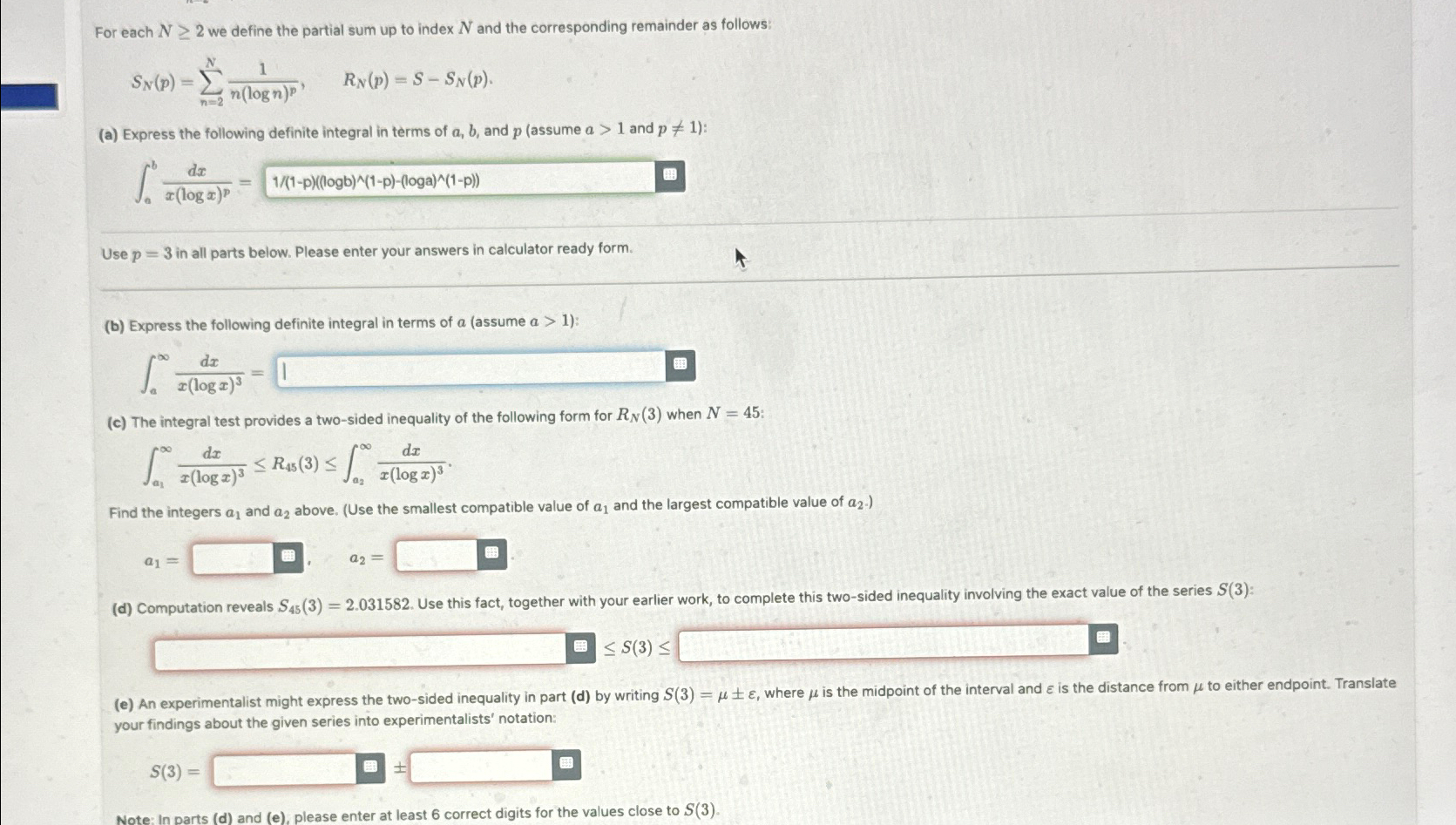 Solved For each N≥2 ﻿we define the partial sum up to index N | Chegg.com