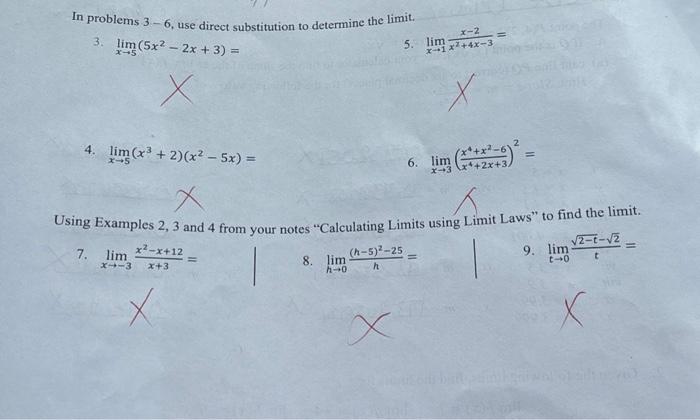 Solved In problems 3−6, use direct substitution to determine | Chegg.com