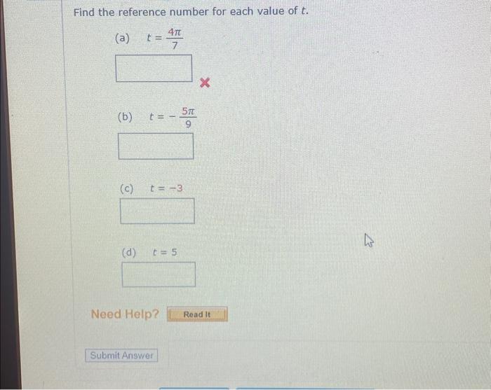 Solved Find the reference number for each value of t. (a) | Chegg.com