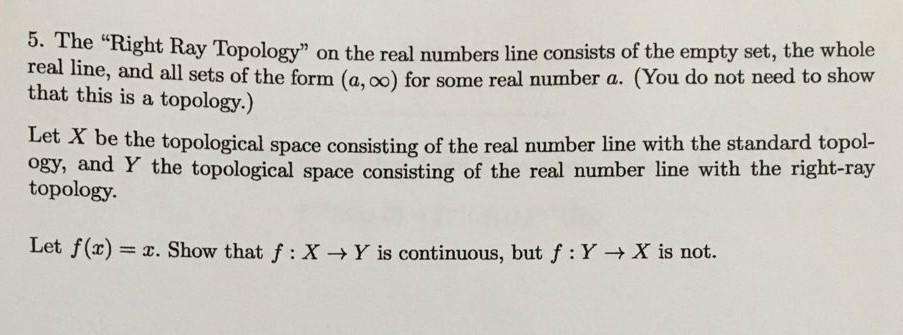 Solved 5. The “Right Ray Topology" on the real numbers line | Chegg.com