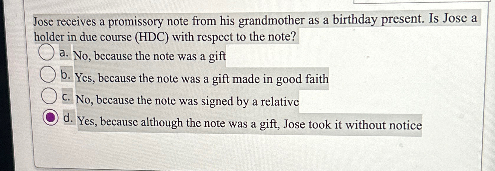 Solved Jose receives a promissory note from his grandmother | Chegg.com