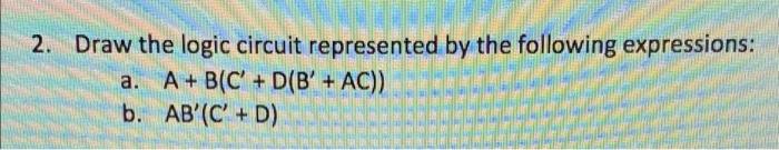 Solved 2. Draw the logic circuit represented by the | Chegg.com