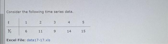 Solved Consider the following time series data. Excel File: | Chegg.com