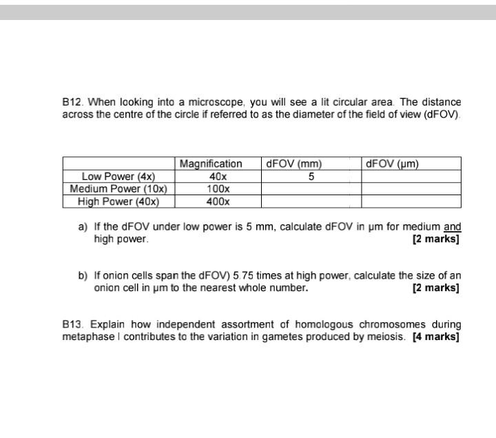 Solved B12. When looking into a microscope, you will see a | Chegg.com