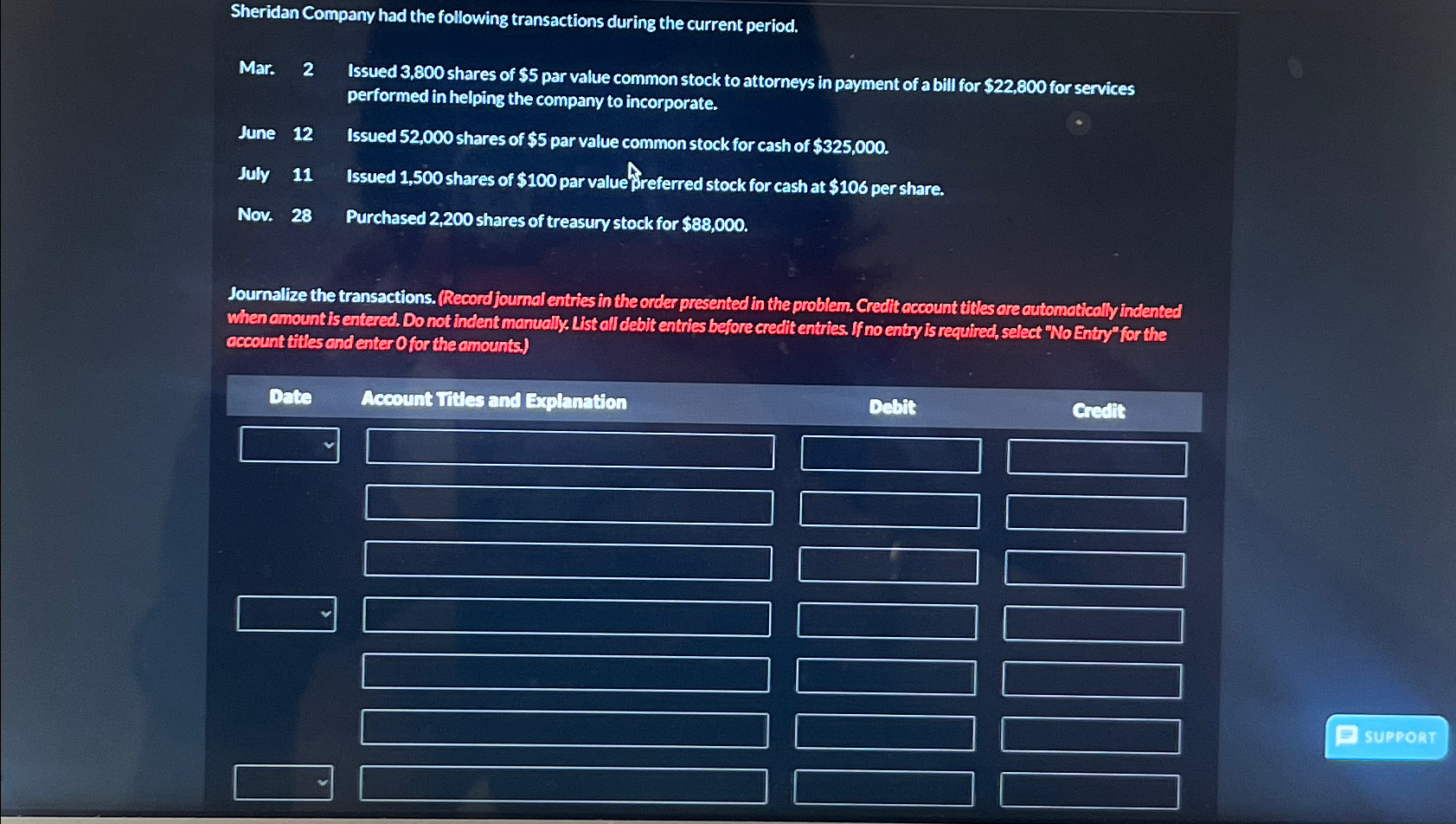Solved Sheridan Company had the following transactions | Chegg.com