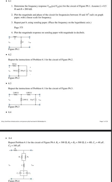 Solved 1. Determine the frequency response Veat (j×y)/Vin | Chegg.com
