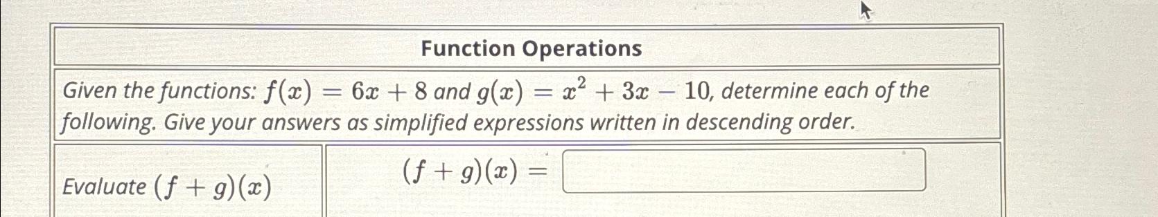 Solved Function OperationsGiven the functions: f(x)=6x+8 | Chegg.com