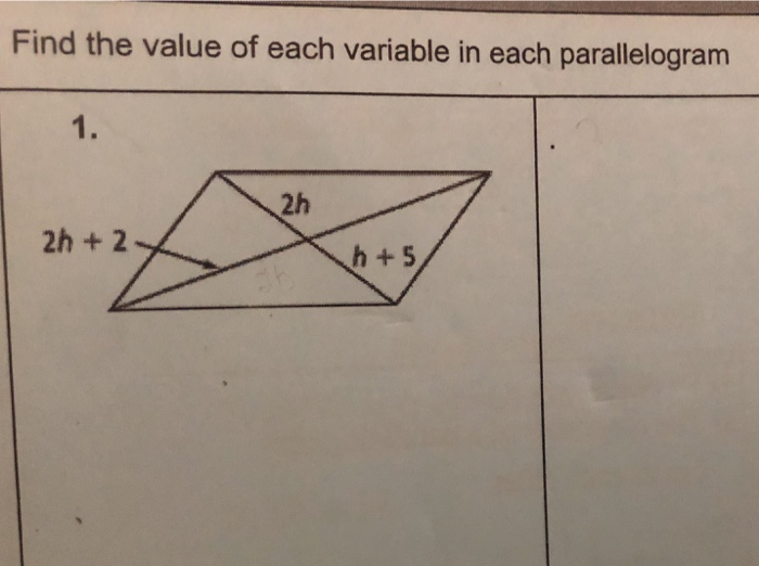 Solved Find The Value Of Each Variable In Each Parallelogram
