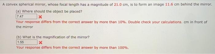 Solved A convex spherical mirror, whose focal length has a | Chegg.com