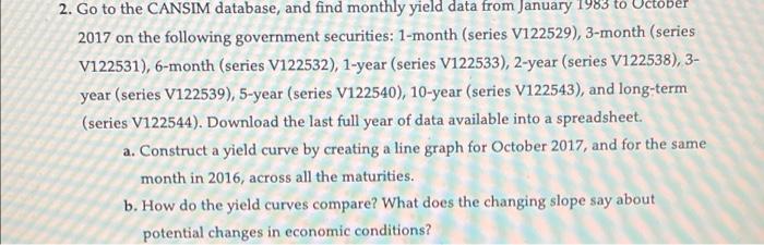 2. Go to the CANSIM database, and find monthly yield | Chegg.com