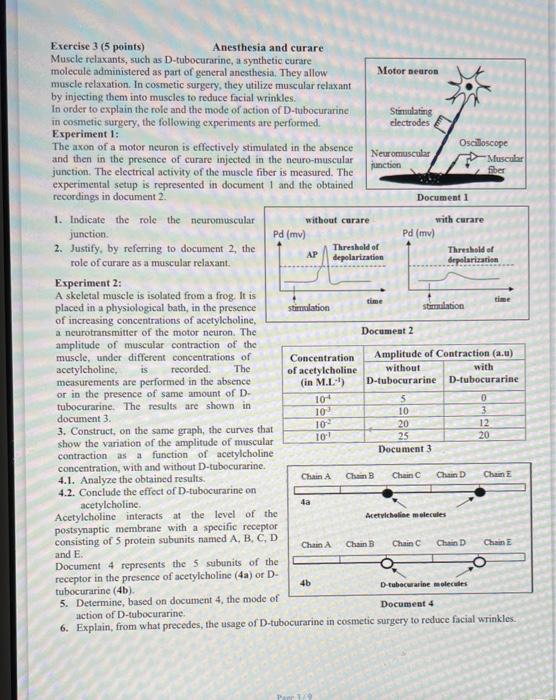 Solved time Exercise 3 (5 points) Anesthesia and curare | Chegg.com