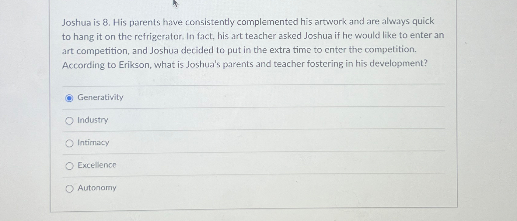 Solved Joshua is 8 . ﻿His parents have consistently | Chegg.com
