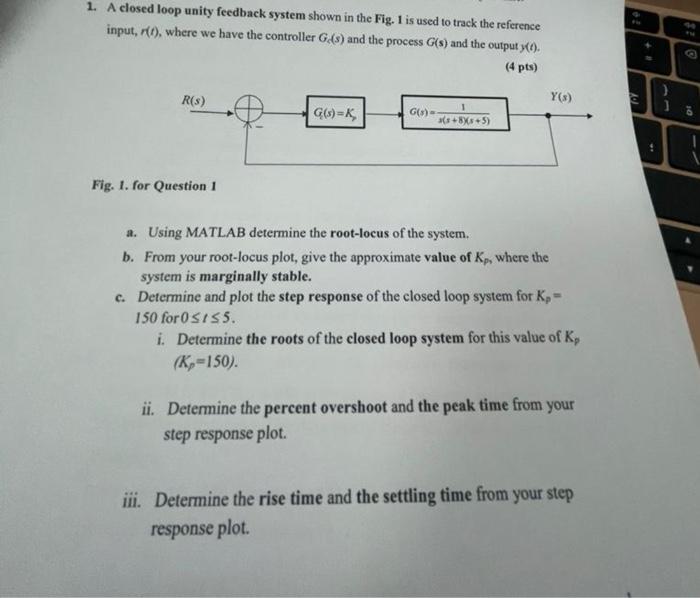 Solved 1 A Closed Loop Unity Feedback System Shown In The 4941
