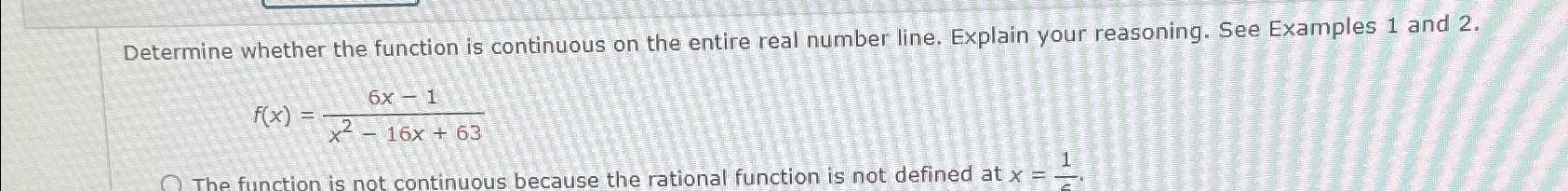 Solved Determine whether the function is continuous on the | Chegg.com