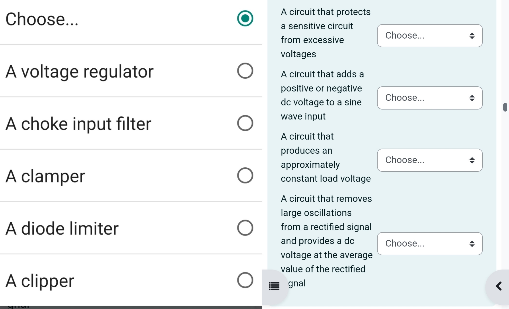 Solved Choose...A voltage regulatorA choke input filterA | Chegg.com