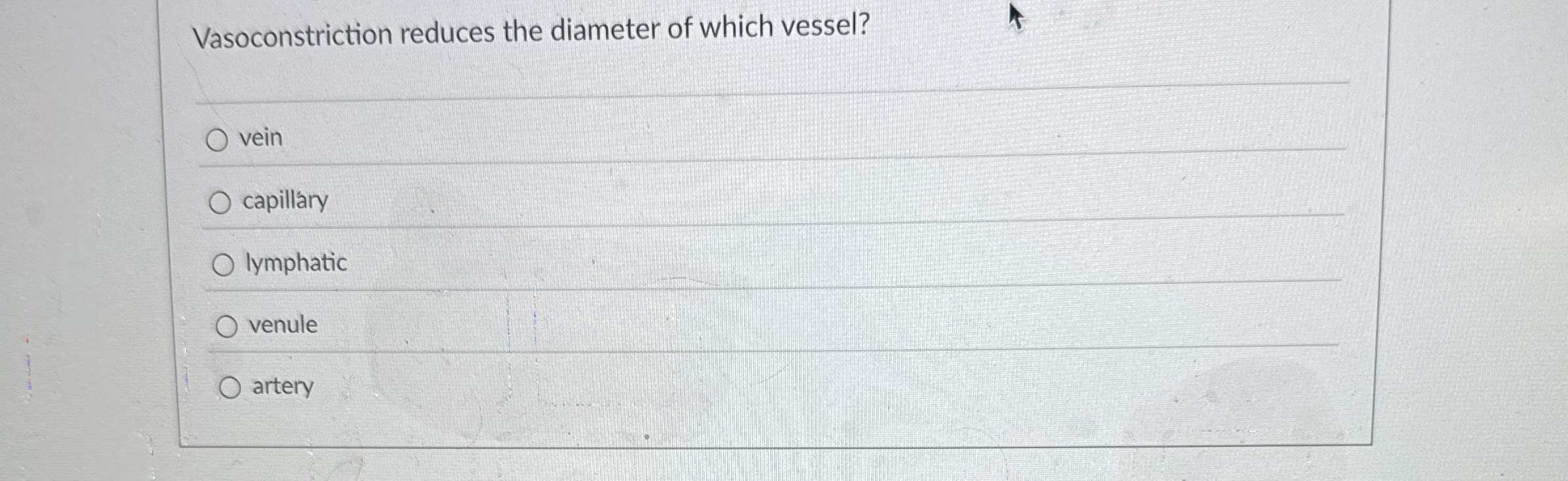 Solved Vasoconstriction reduces the diameter of which | Chegg.com