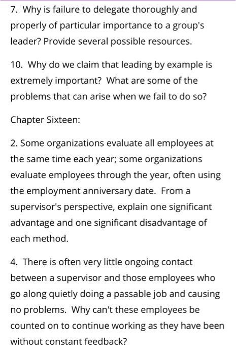 Solved 7. Why is failure to delegate thoroughly and properly | Chegg.com