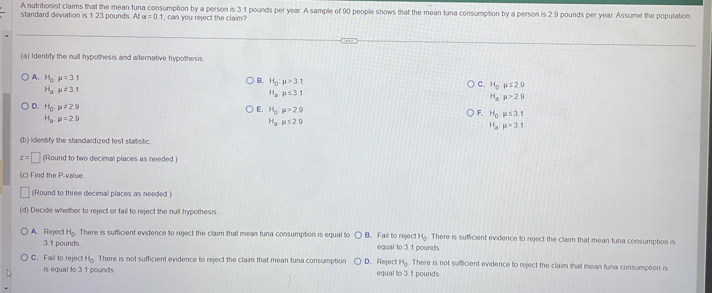 Solved standard deviation is 1.23 ﻿pounds. At α=0.1, ﻿can | Chegg.com