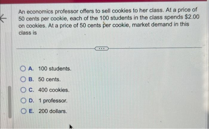 Solved An economics professor offers to sell cookies to her | Chegg.com